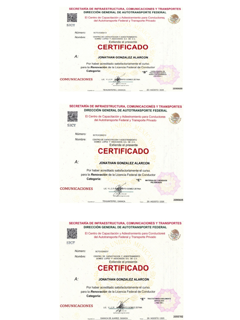 Certificado SCT Jonathan | PDF