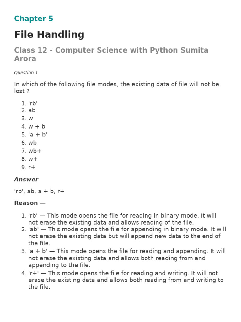 Chapter 5 - File Handling Solution | PDF | Comma Separated Values ...