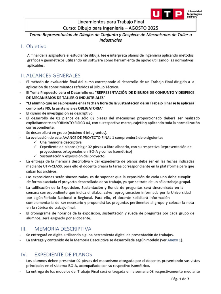 Lineamientos para Trabajo Final de Dibujo Técnico | PDF | Dibujo técnico