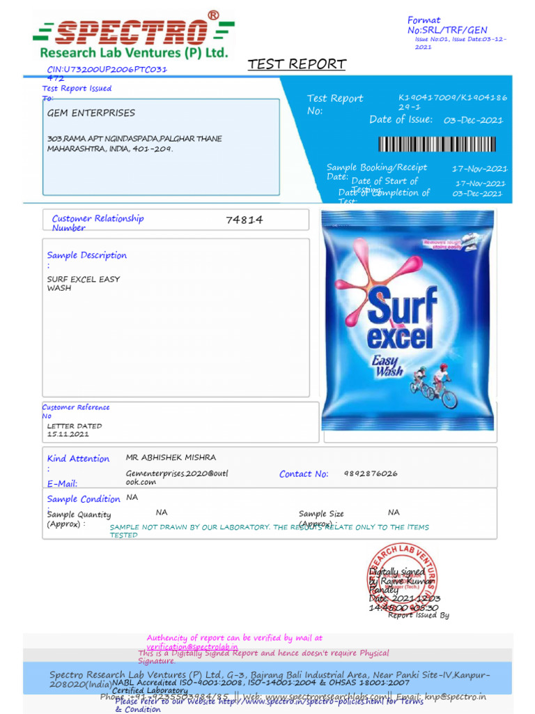 Surf Excel Easy Wash Test Report 2021 | PDF | Chess Theory | Chess