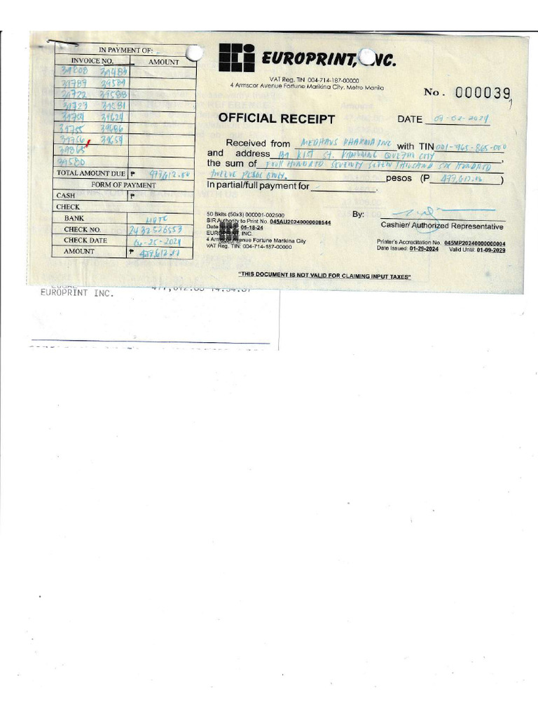 Official Receipts 2024 | PDF