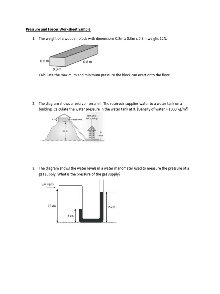 Pressure and Forces Calculation Exercises | PDF