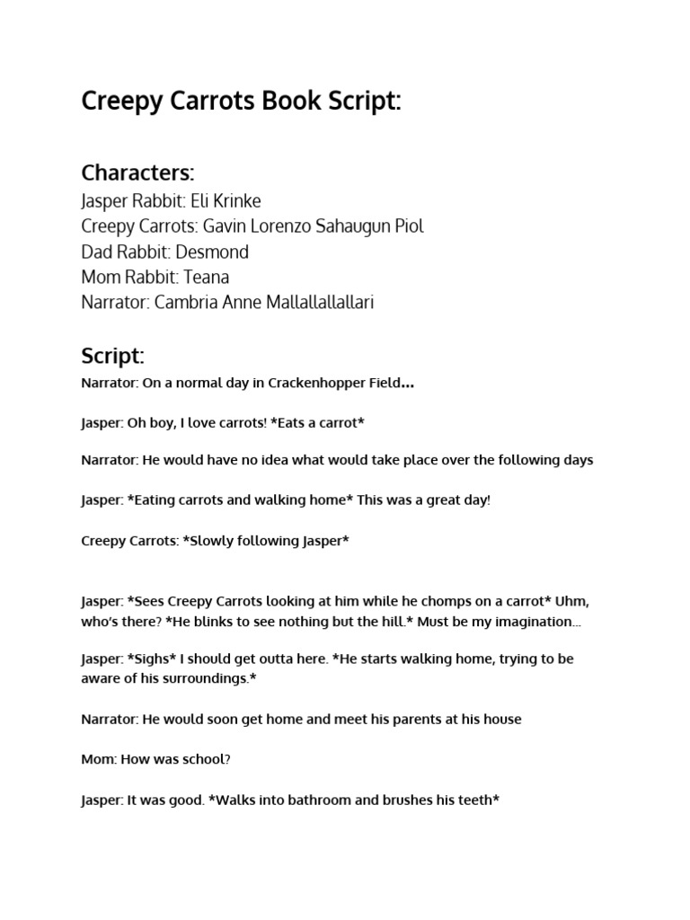 Creepy Carrots - Reader's Theater Script | PDF