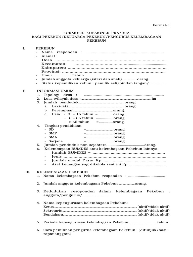 Format Formulir Kuesioner Pra Rra | PDF