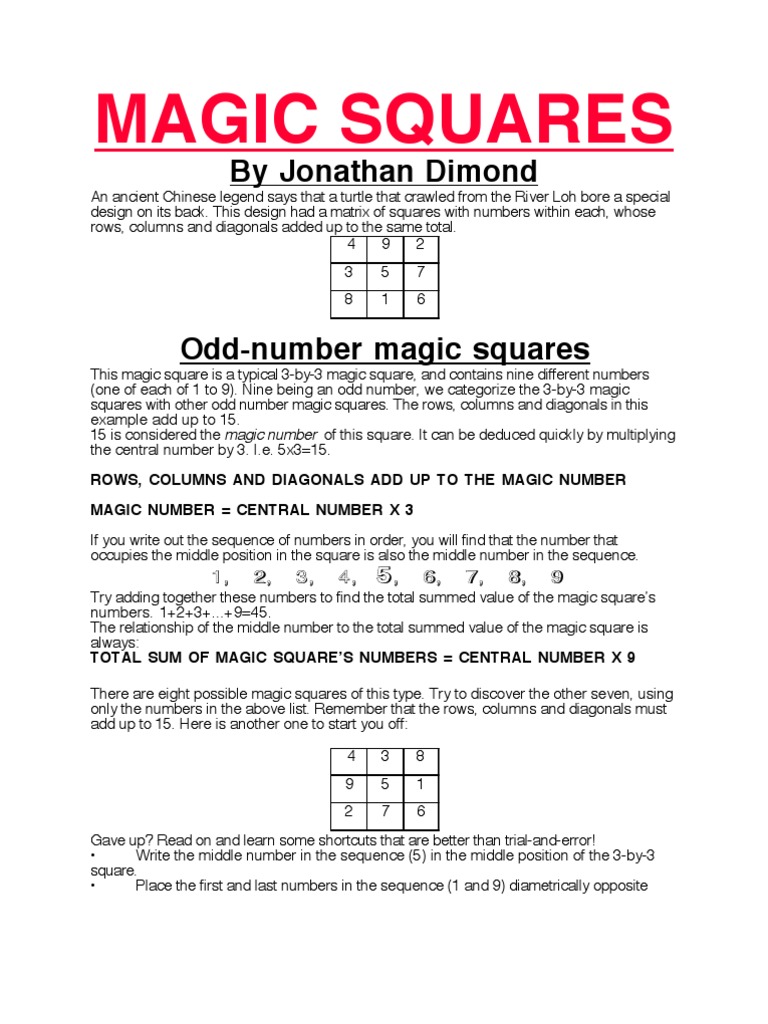 Magic Squares: by Jonathan Dimond | Download Free PDF | Summation ...