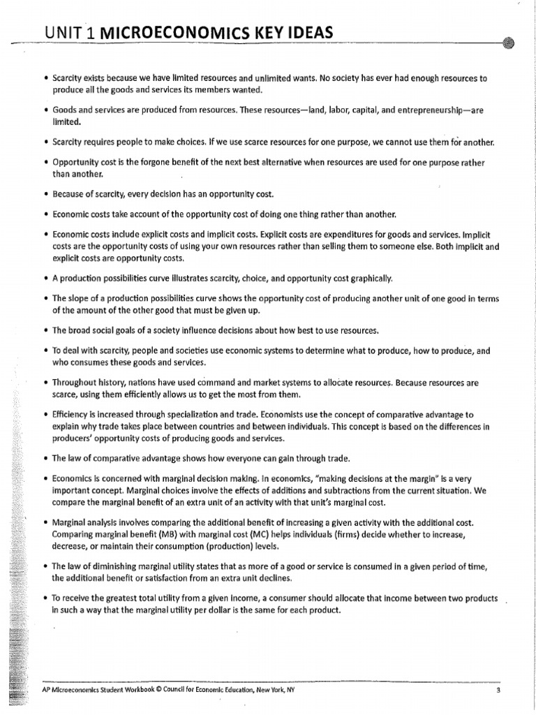 AP Micro Unit 1 KEY | PDF | Marginal Cost | Economic Growth