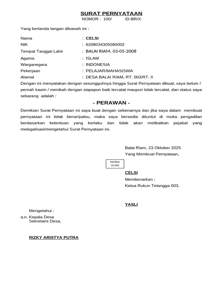 Surat Perny. Jejaka Perawan | PDF