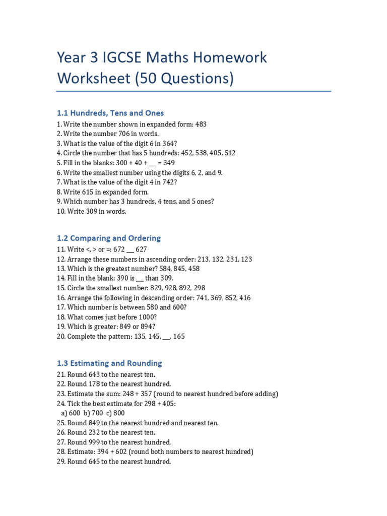 Year 3 IGCSE Maths Homework Worksheet | PDF | Chess Theory | Chess