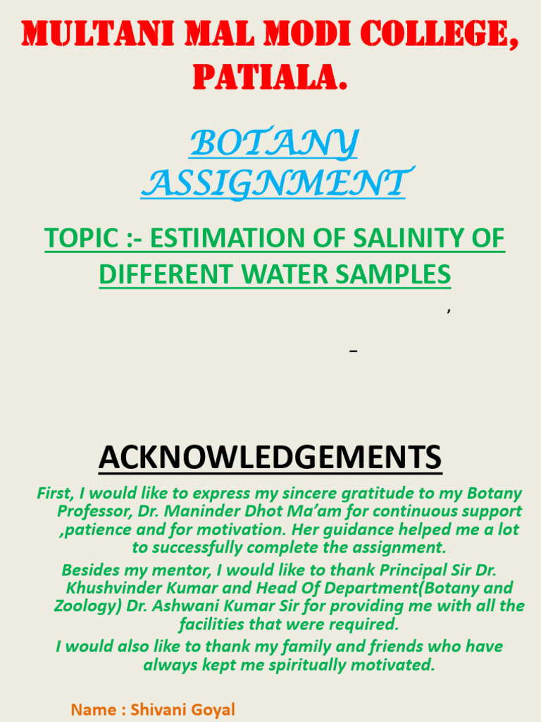 Botany Project Roll No. 816 Topic - Salinity of Water Experiment | PDF ...
