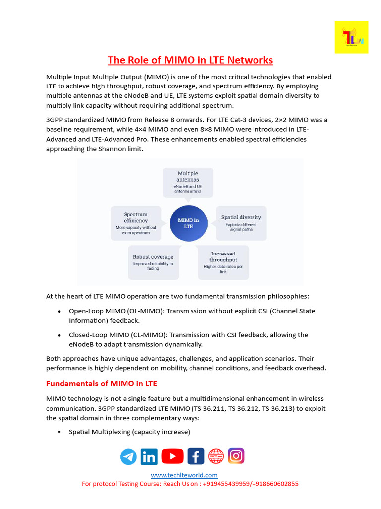MIMO in LTE | PDF | Mimo | Information And Communications Technology