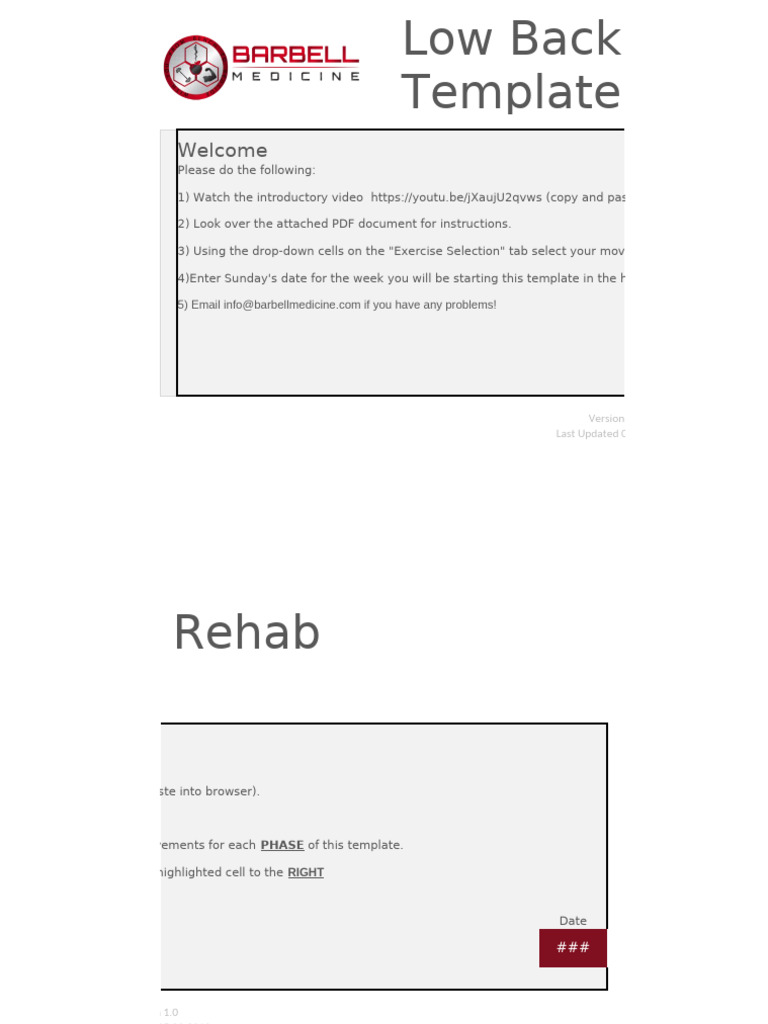 Low Back Pain Template | PDF | Weight | Weight Training