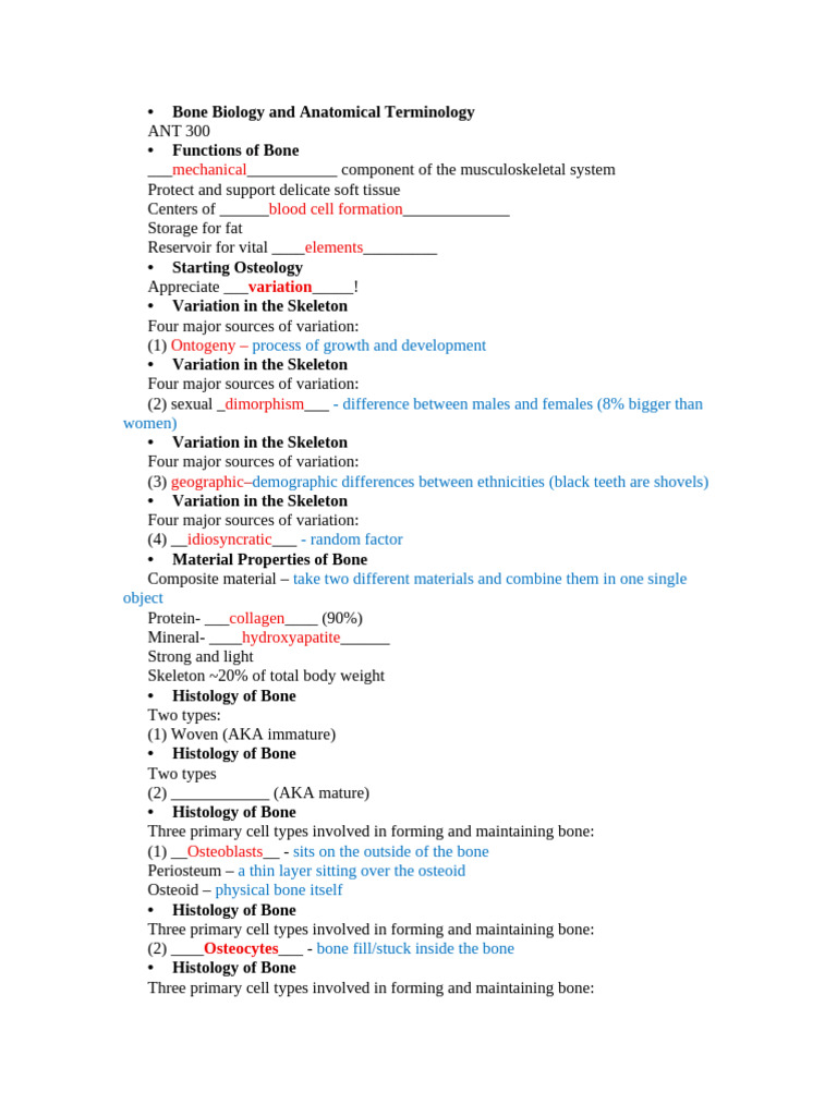 Bone Biology and Anatomical Terminology Outline | PDF | Bone ...