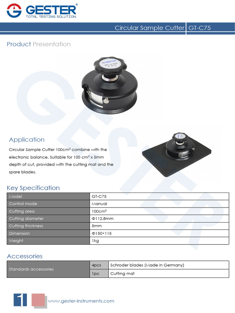 GT-C75 Circular Sample Cutter | PDF