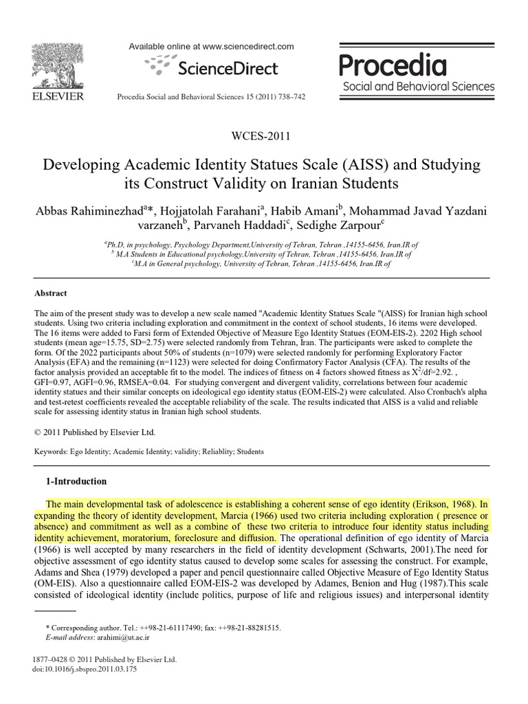 Academic Identity Scale for Iranian Students | PDF | Factor Analysis ...