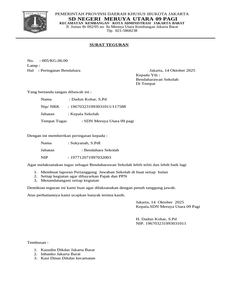 Contoh Surat Teguran | PDF