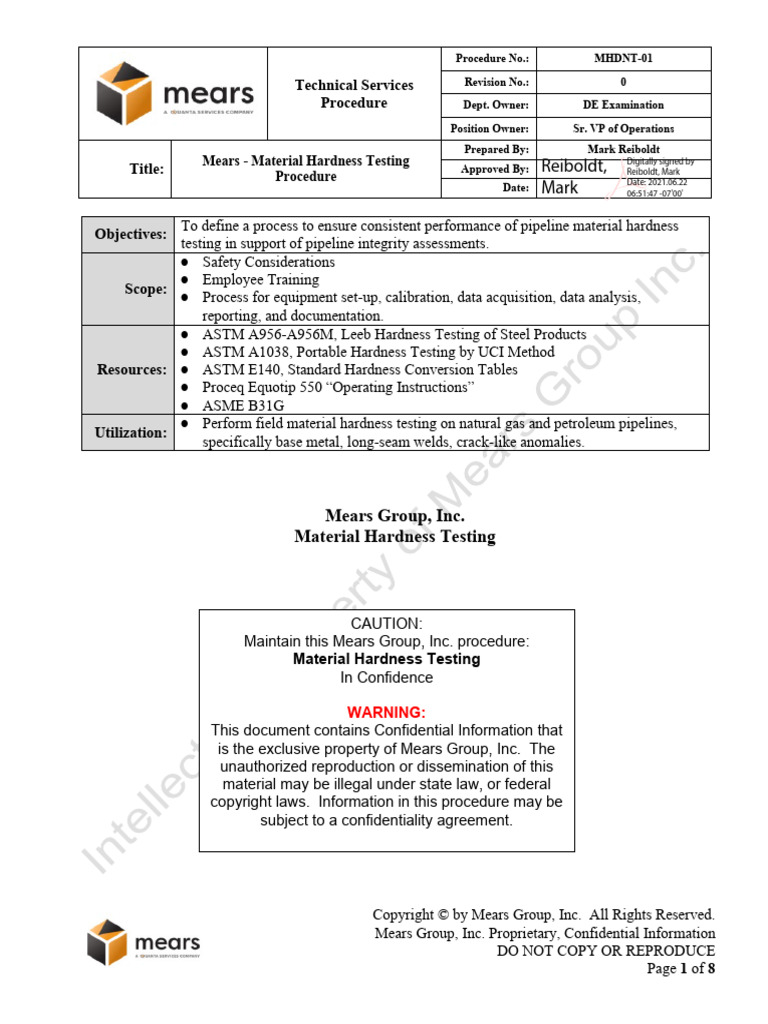 MHDNT-01 Rev 0 Material Hardness Testing Procedure | PDF | Hardness ...