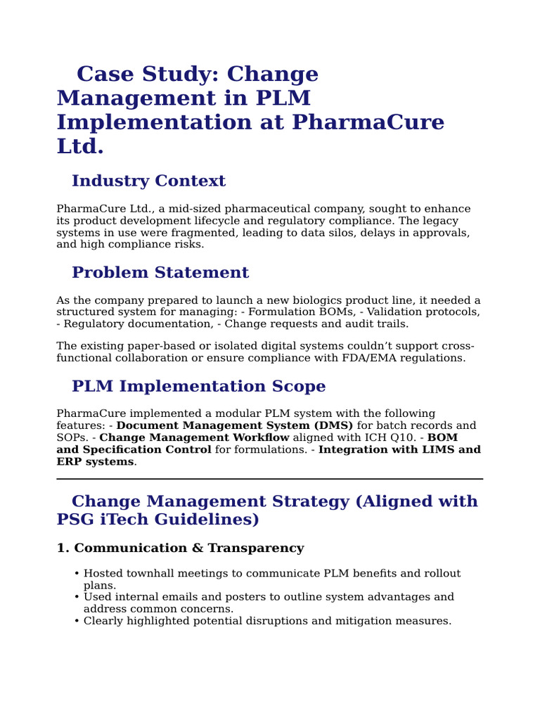 Change Management in Pharma PLM Case Study | PDF | Product Lifecycle ...