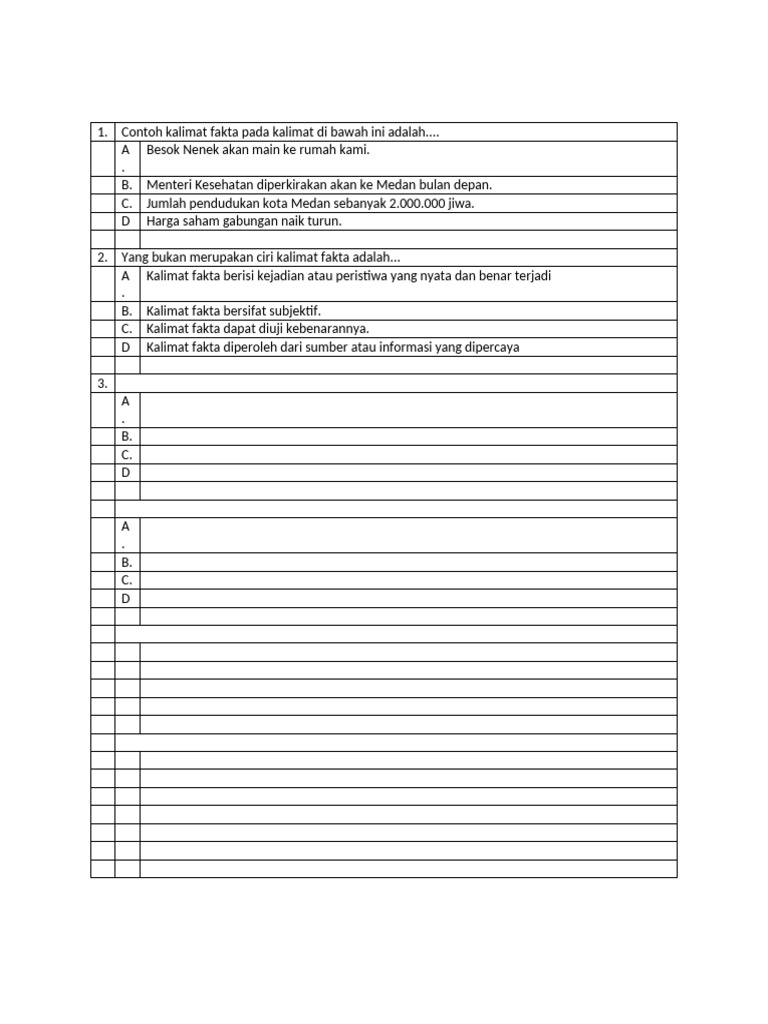 Ciri dan Contoh Kalimat Fakta | PDF