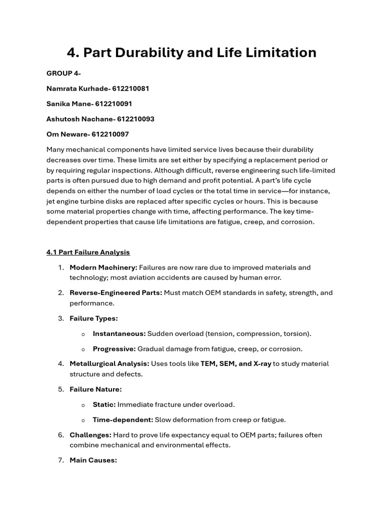 Part Durability and Life Limitation | PDF | Fatigue (Material ...