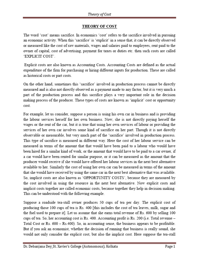 Understanding Explicit and Implicit Costs | PDF | Labour Economics ...