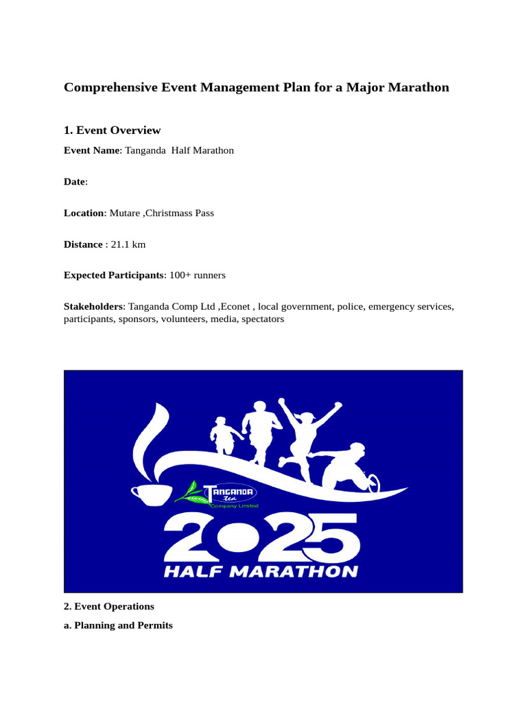 Tanganda Half Marathon Event Plan | PDF | Emergency Evacuation | Safety