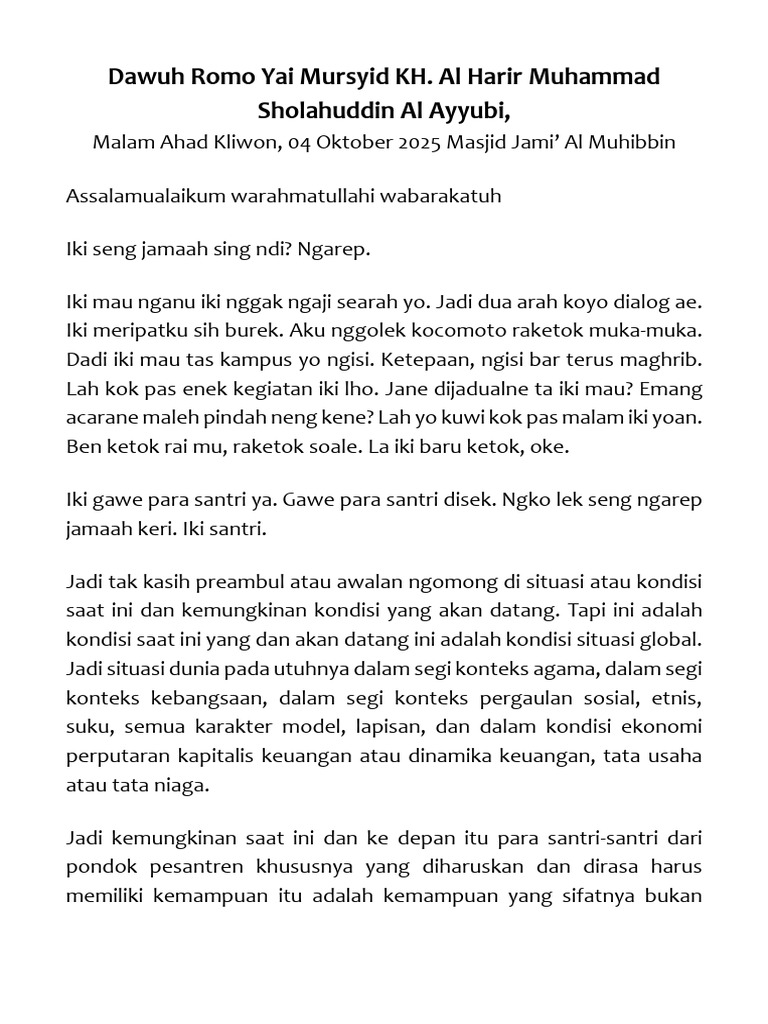 2025-10-04, Dawuh Romo Yai Mursyid | PDF