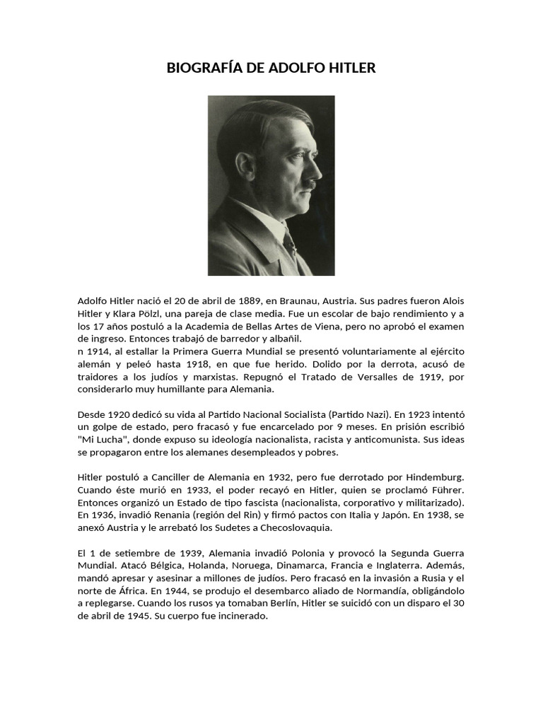 Biografía y legado de Adolfo Hitler | PDF | Alemania nazi | Adolf Hitler