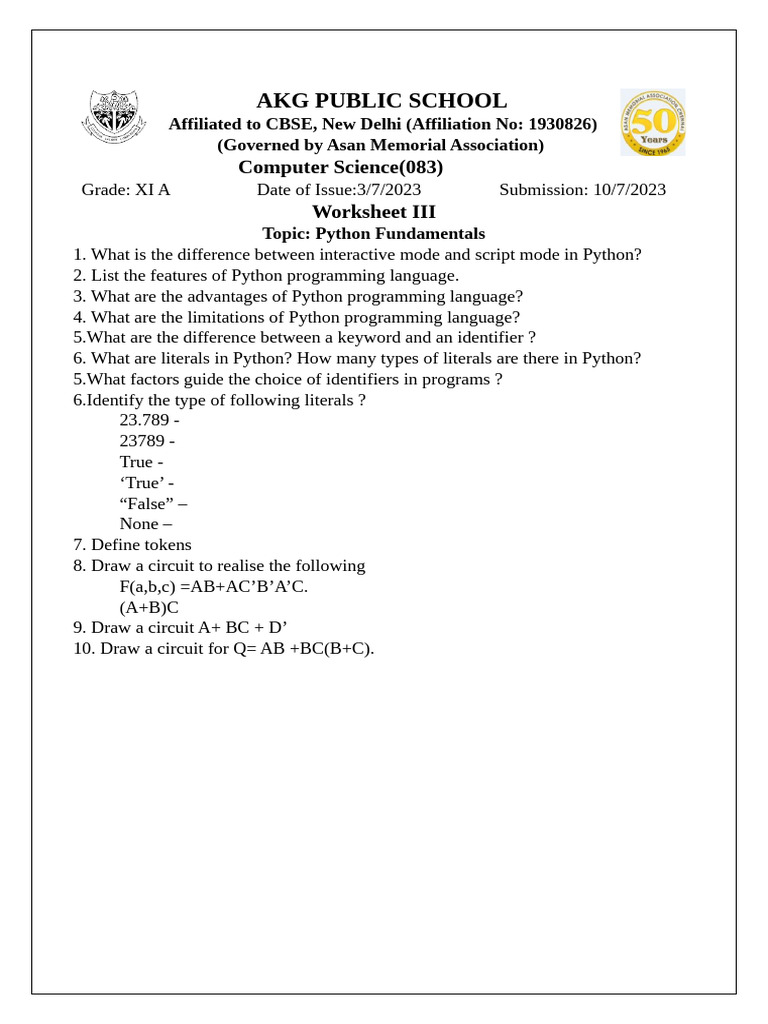 CS Worksheet III | PDF