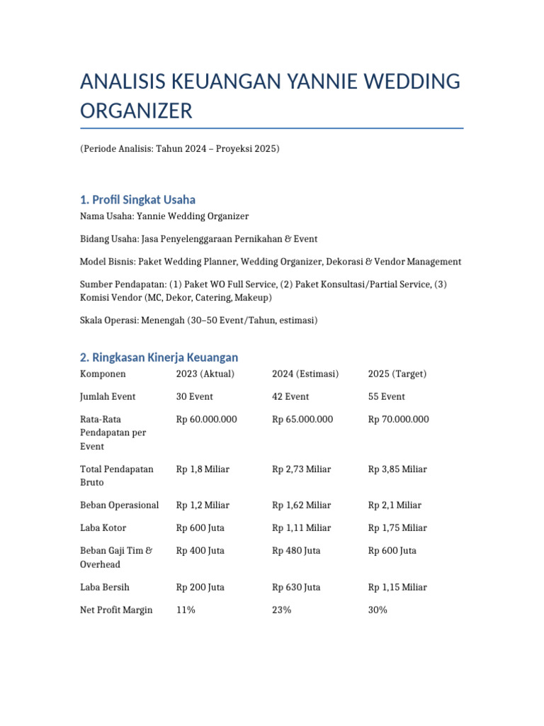 Analisis Keuangan Yannie Wedding 2024-2025 | PDF
