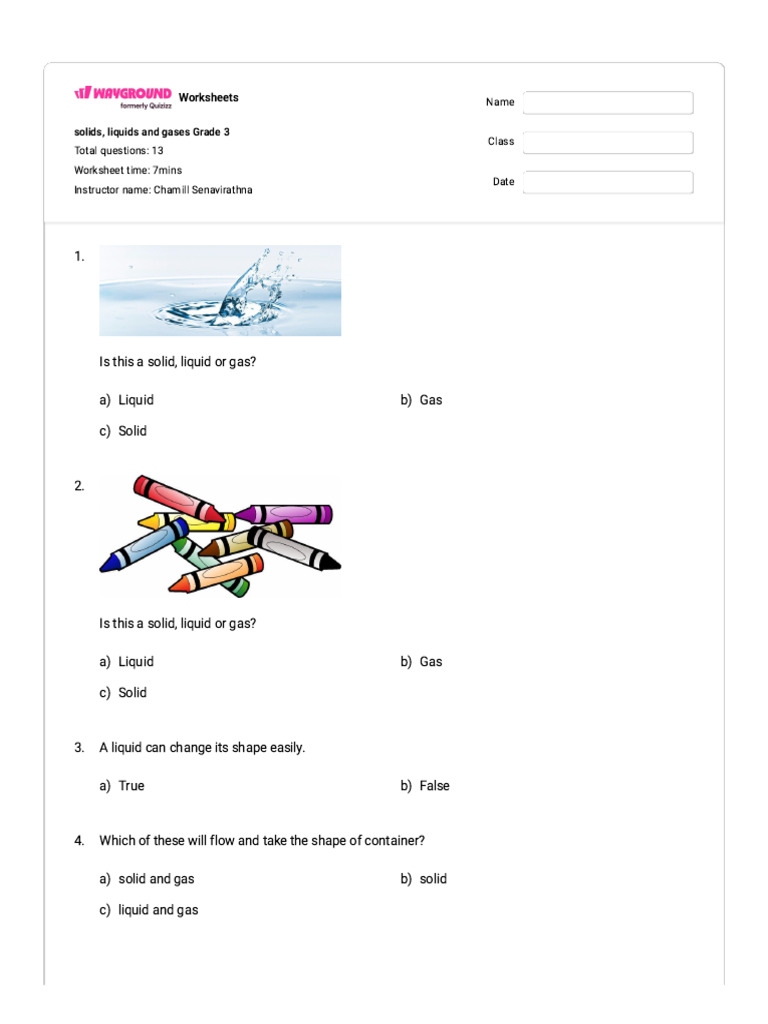 Grade 3 States of Matter Worksheets | PDF