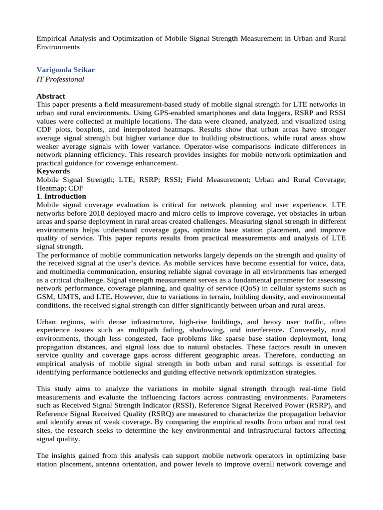 Mobile Signal Strength Analysis: Urban vs Rural | PDF | Radio ...