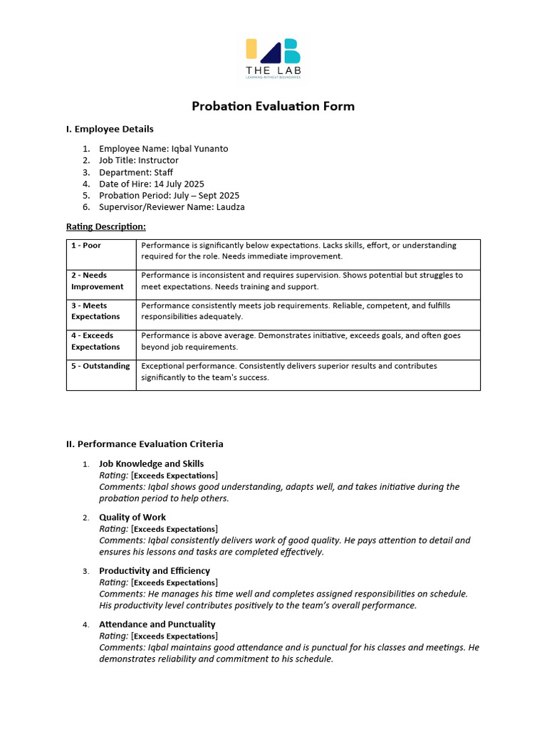 Probation Evaluation for Instructor Iqbal | PDF | Performance Appraisal ...
