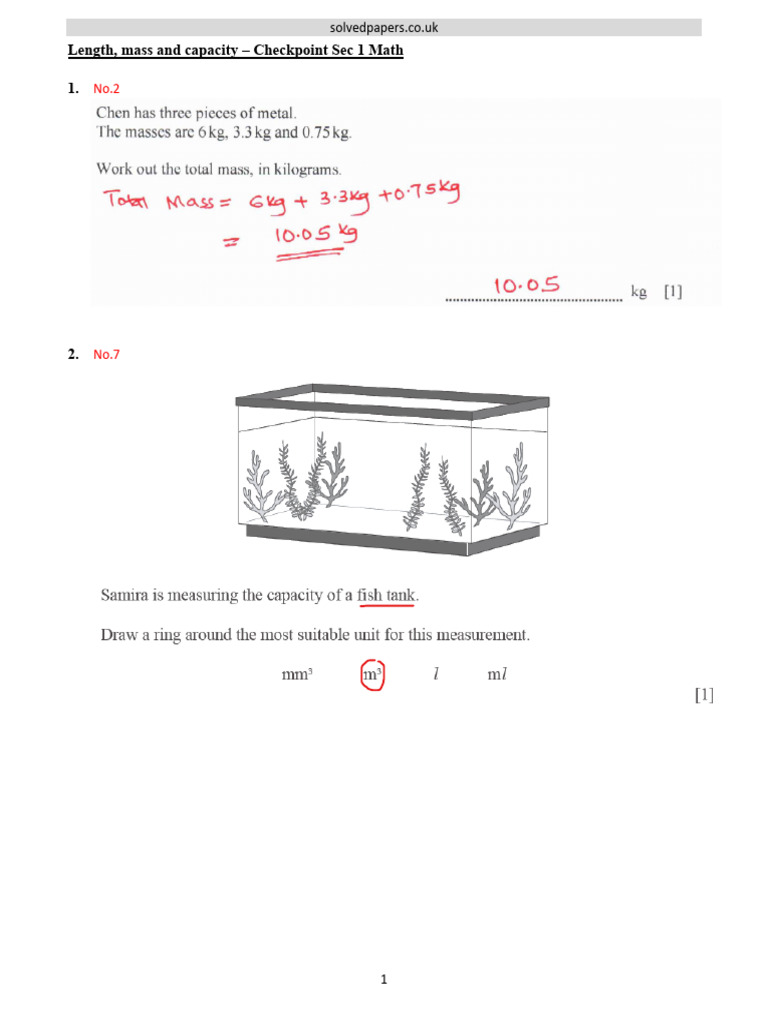 Length, Mass, Capacity Math Solutions | PDF