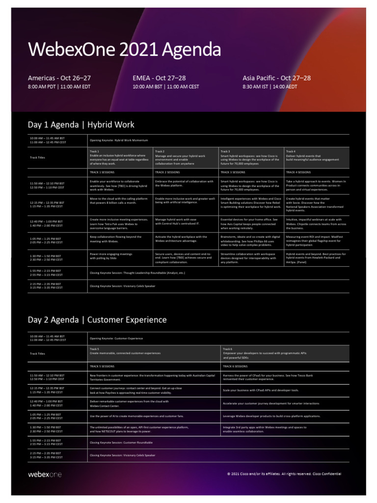 WebexOne 2021 Agenda BST CEST | PDF | Customer Experience | Cloud Computing