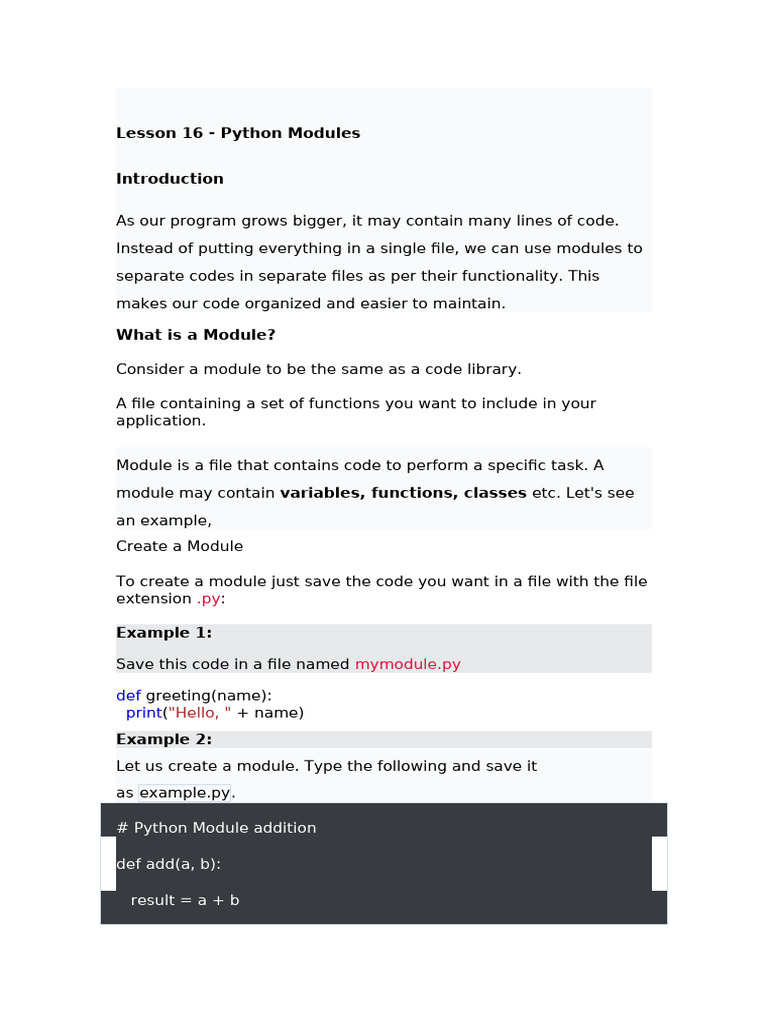 Lesson 16 - Python Modules | PDF | Trigonometric Functions | Mode (Statistics)