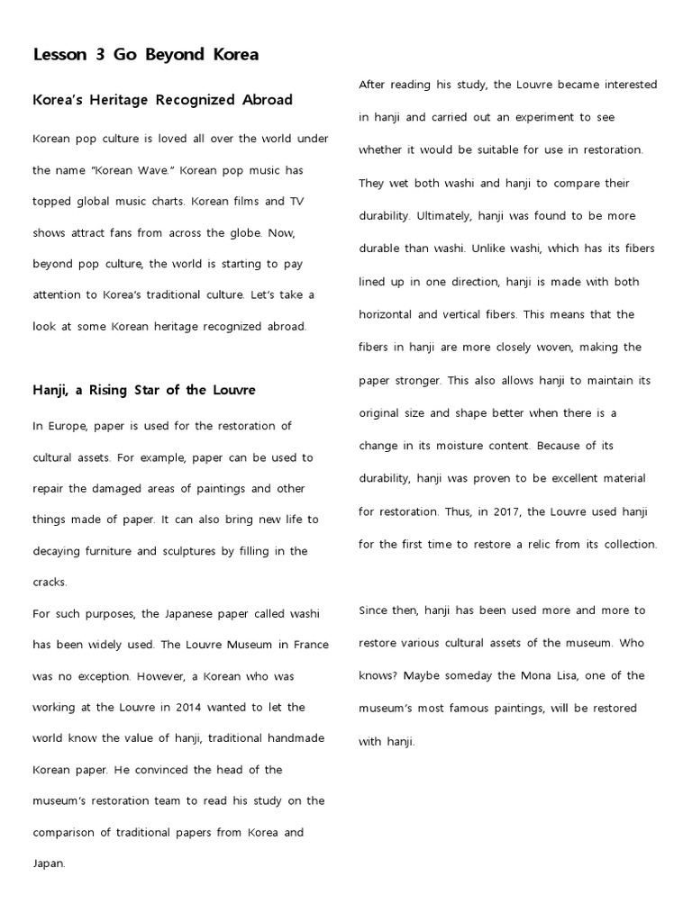 Lesson 3 Go Beyond Korea | PDF