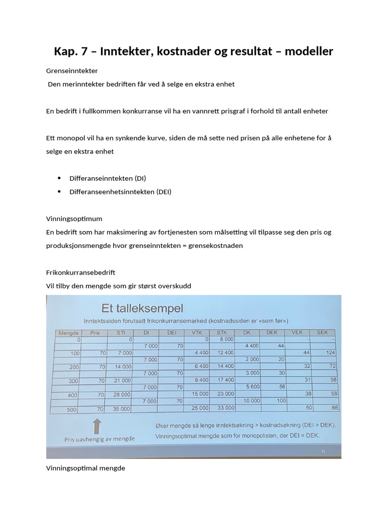 Kap. 7 - Inntekter, Kostnader Og Resultat - Modeller | PDF