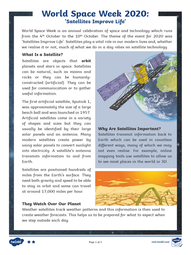 World Space Week 2020 Satellites Improve Life | PDF | Satellite ...