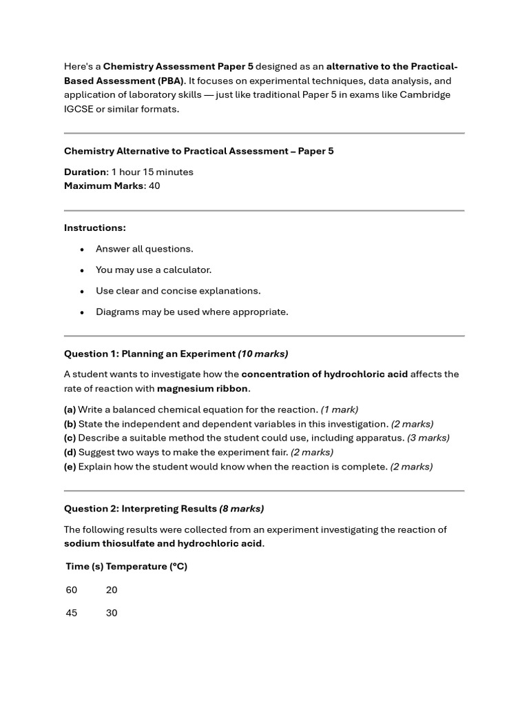 Chemistry Alternative to Practical Assessment | PDF | Sodium Hydroxide ...