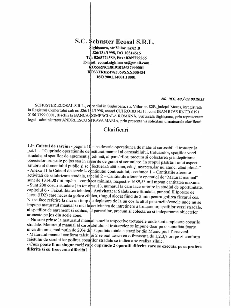 Solicitare Clarificari Caiet Sarcini | PDF