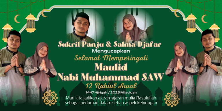 Biru Tua Dan Kuning Ilustrasi Ucapan Maulid Nabi Muhammad Banner ...
