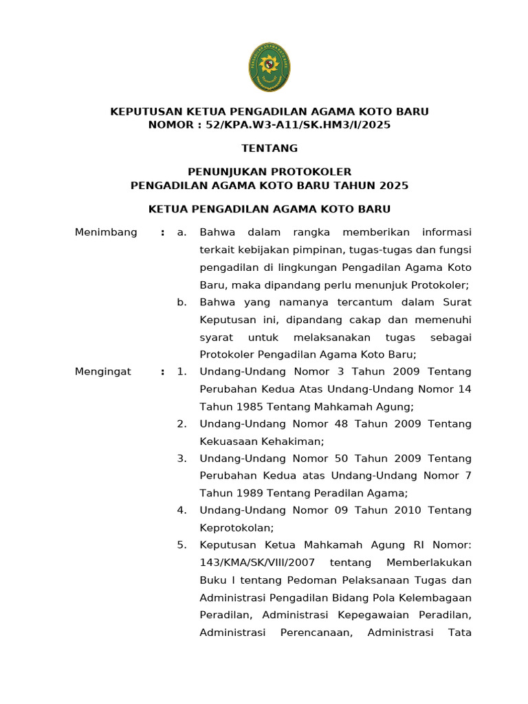 Penunjukan Protokoler Pengadilan 2025 | PDF