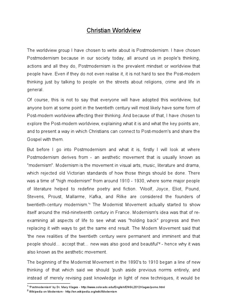 Christian Worldview - Postmodernism | PDF | Modernism | Postmodernism