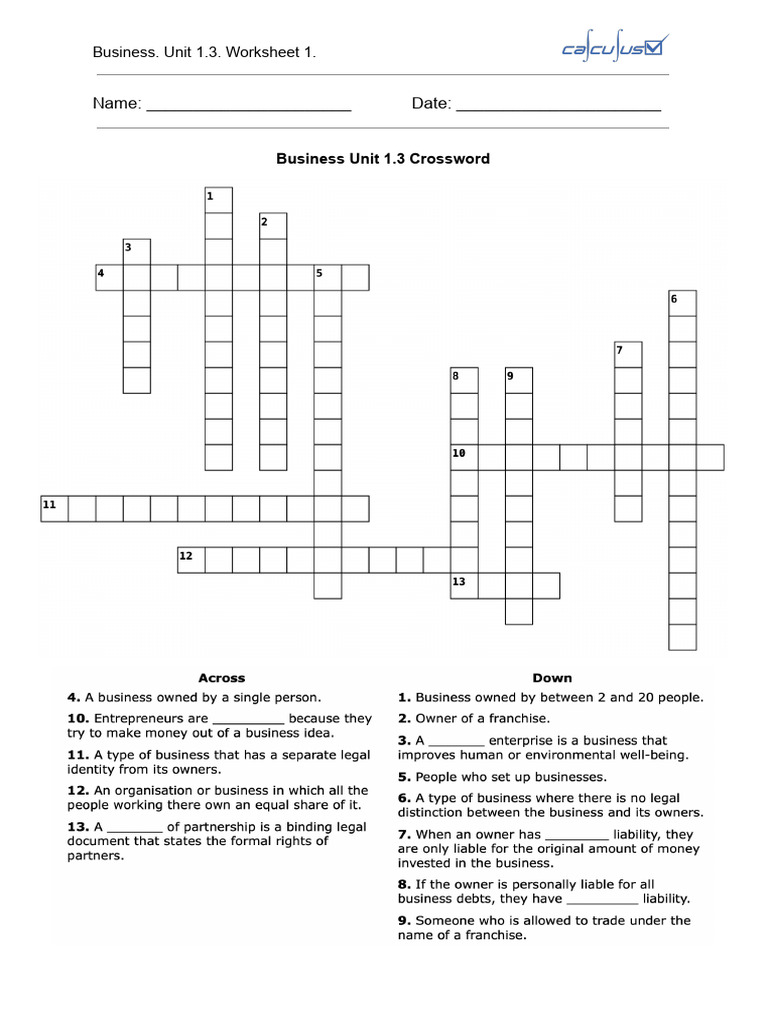 Business Unit 1.3 - Worksheet 1 | PDF