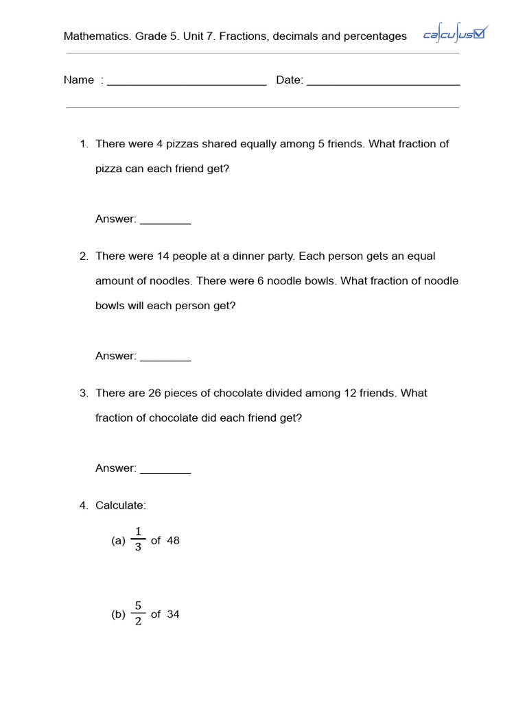 Grade 5 Math: Fractions & Percentages | PDF | Percentage | Shape