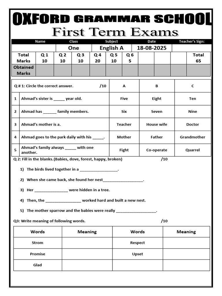 English A Exam Paper Template | PDF