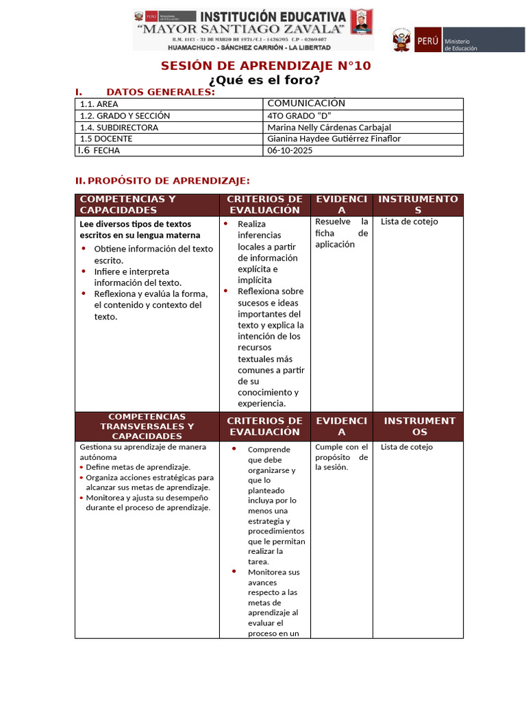 Sesión N°01 COM - UNI 6 - SEM 4 - 4to QUE ES EL FORO | PDF ...