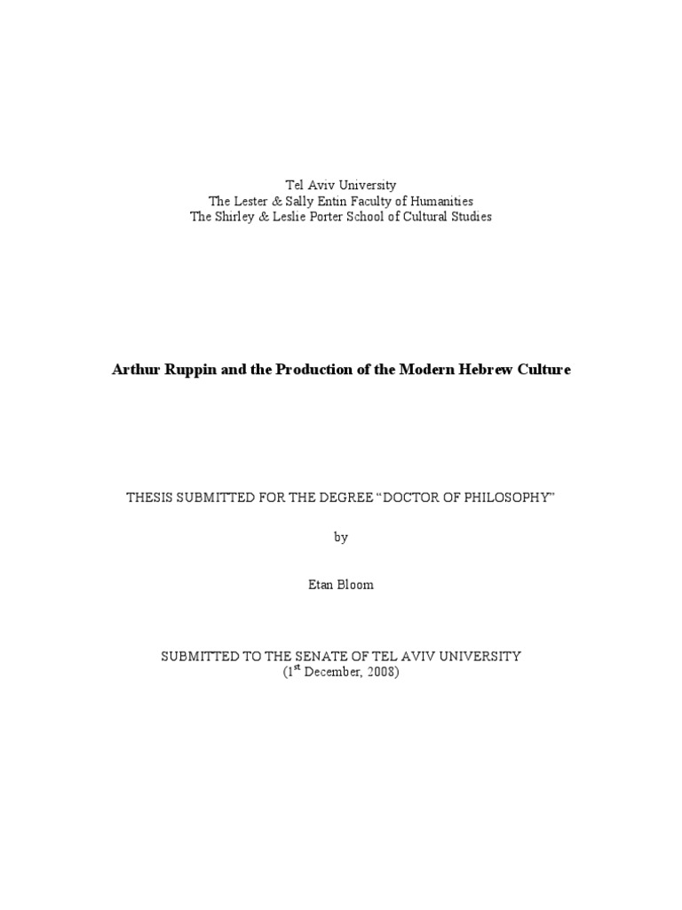 Etan Bloom, Arthur Ruppin and The Production of The Modern Hebrew ...