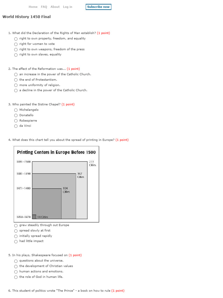 World History 1450 Exam Questions | PDF | Age Of Enlightenment