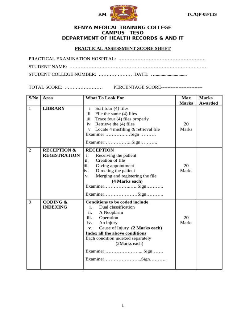 KMTC Practical Assessment Guidelines | PDF | Data | Information ...